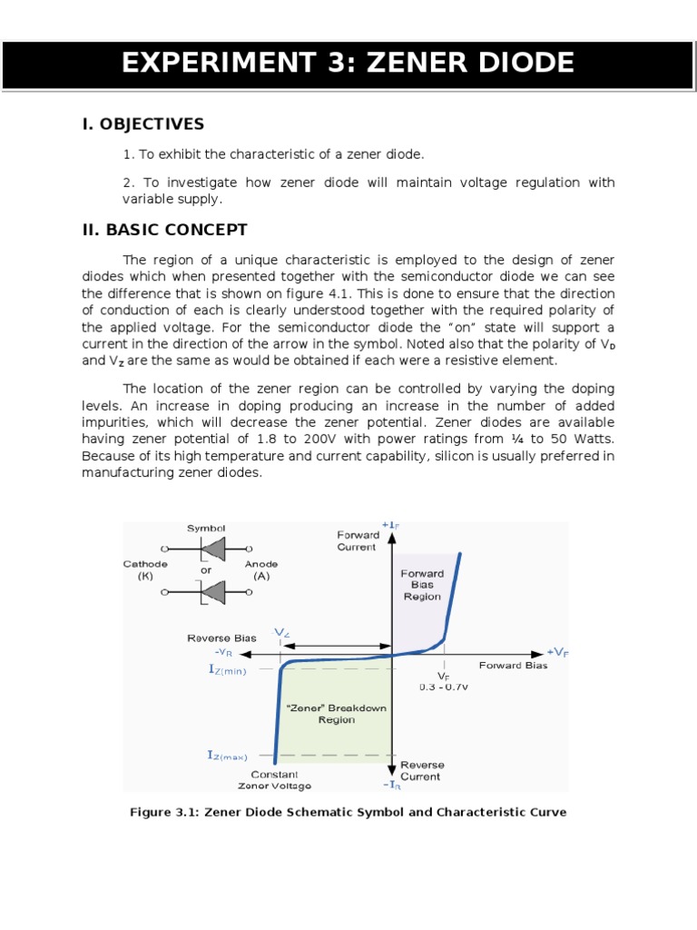 Zener Diode Characteristics Experiment | PDF | Diode | Components