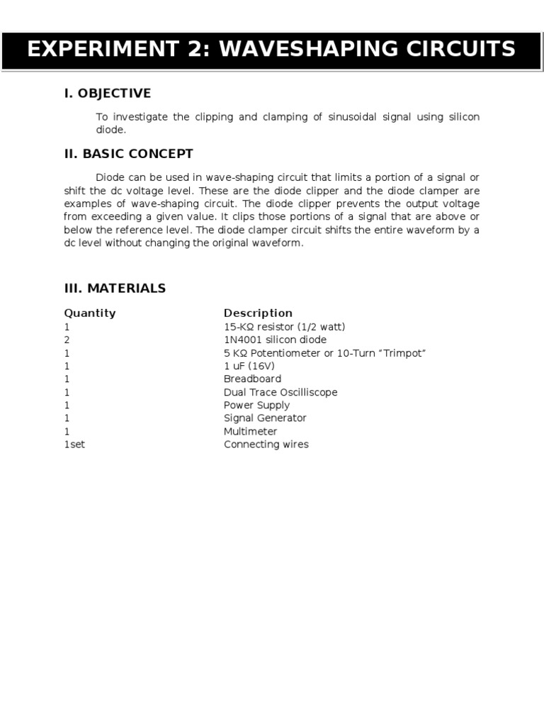 Experiment 2 Wave Shaping Circuits | PDF | Manufactured Goods ...