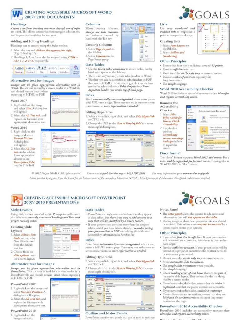 Creating Accessible Microsoft Word 2007/ 2010 DOCUMENTS: Headings Columns Lists | PDF | Portable ...