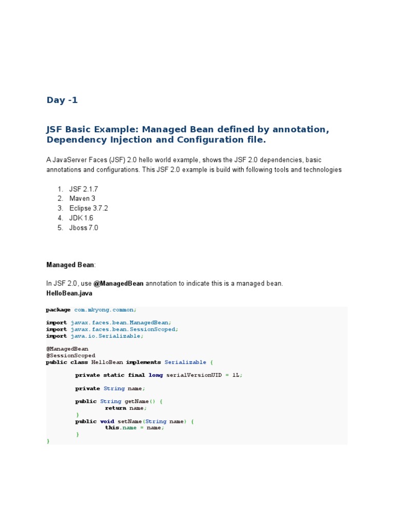 Jsf Managed Bean Configuration Dependency Injection Pdf Java Server Faces Ajax Programming
