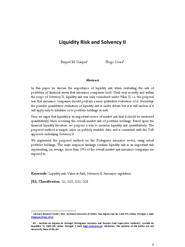 Liquidity Risk and Solvency II | PDF | Value At Risk | Market Liquidity