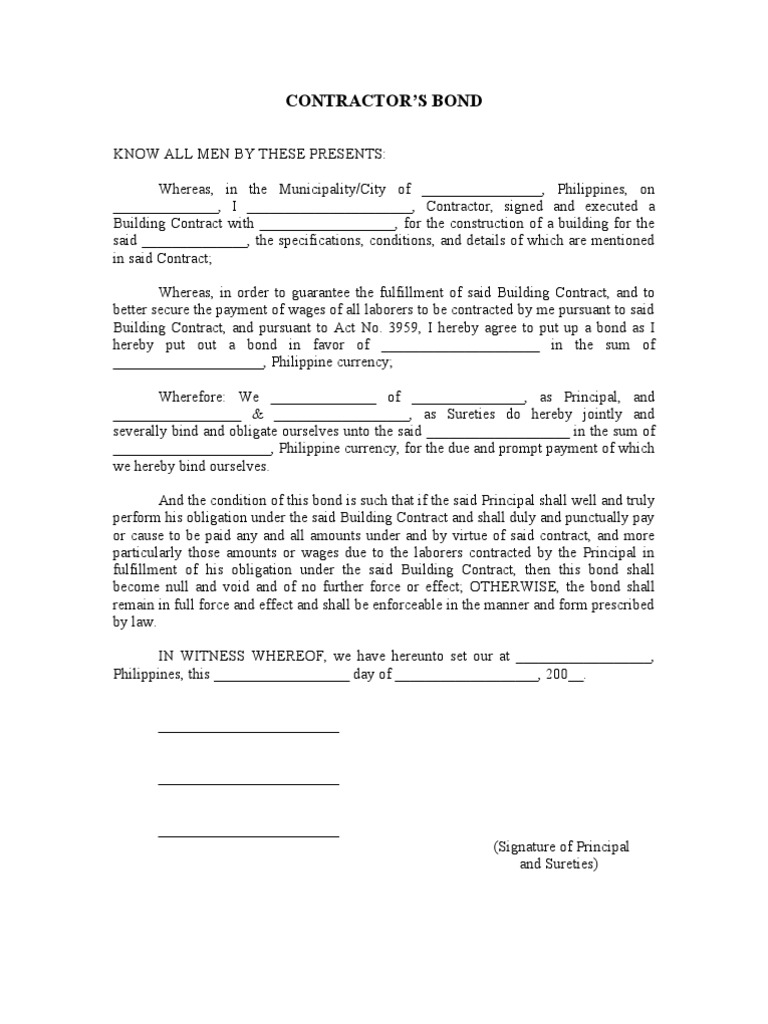 Contractors Bond | PDF | Bonds (Finance) | Philippines