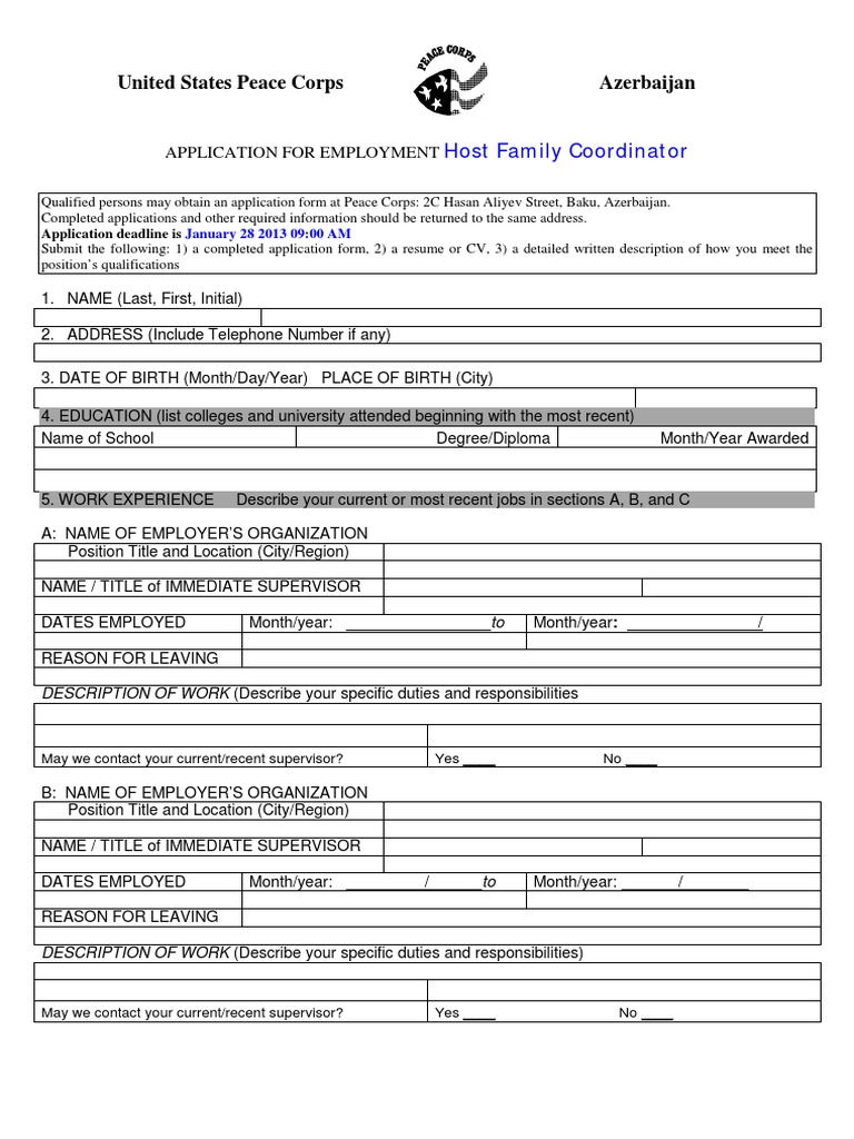 Peace Corps Host Family Coordinator | PDF | Résumé | Labour