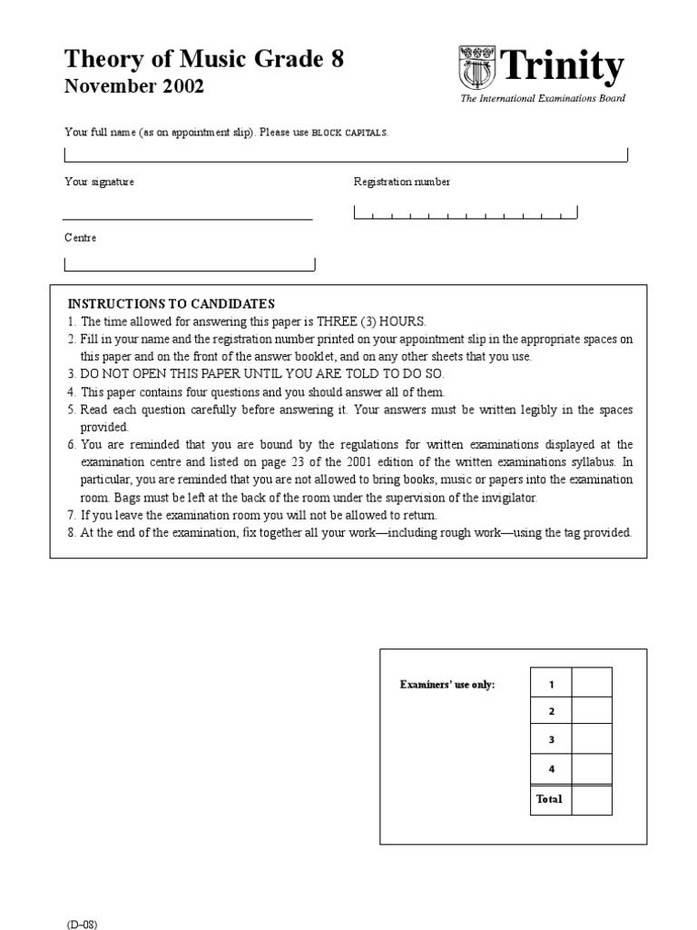 Grade 8 Music Theory Exam Paper | PDF | Language Arts & Discipline | Art