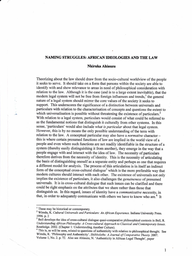 Naming Struggles: African Ideologies and The Law | PDF | Identity ...