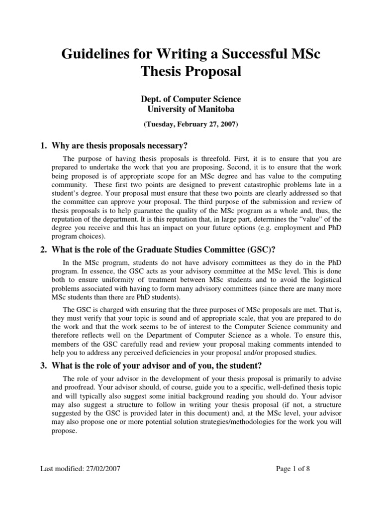 Guidelines for Developing a Successful Master's Thesis Proposal in Computer Science | PDF ...