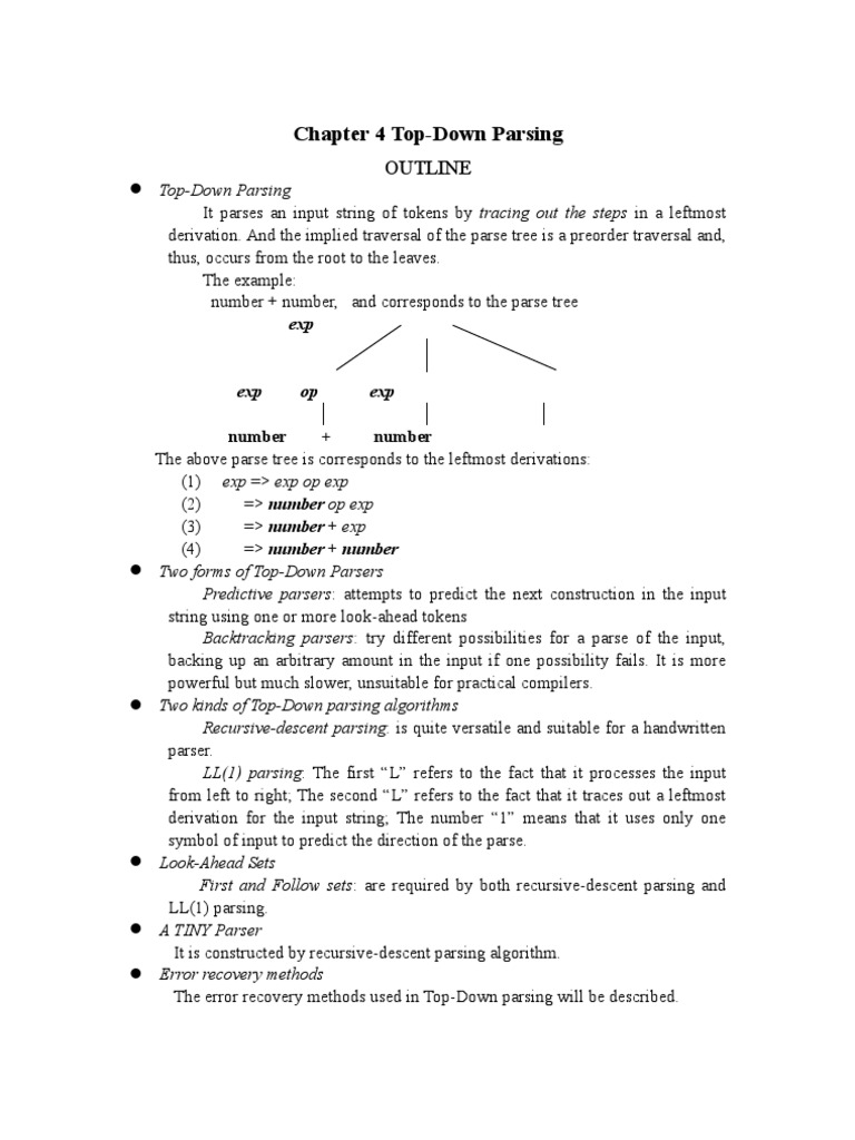 Chapter 4 Top-Down Parsing: Outline | PDF | Parsing | Formalism (Deductive)