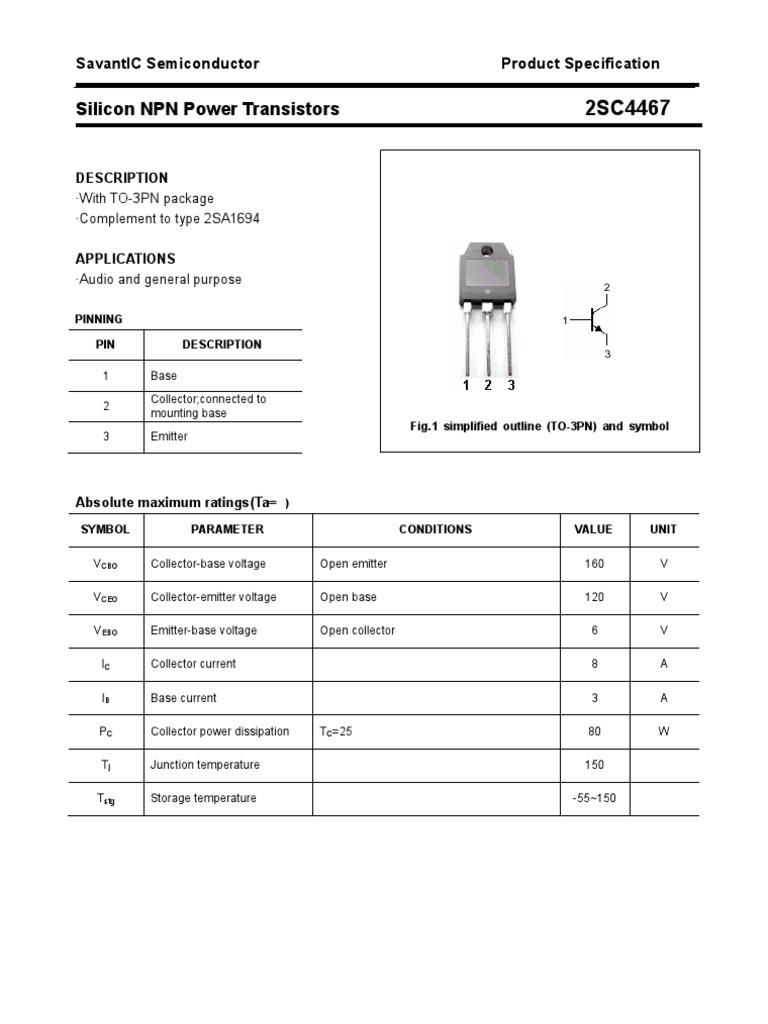 Datasheet c4467 | PDF | Bipolar Junction Transistor | Transistor