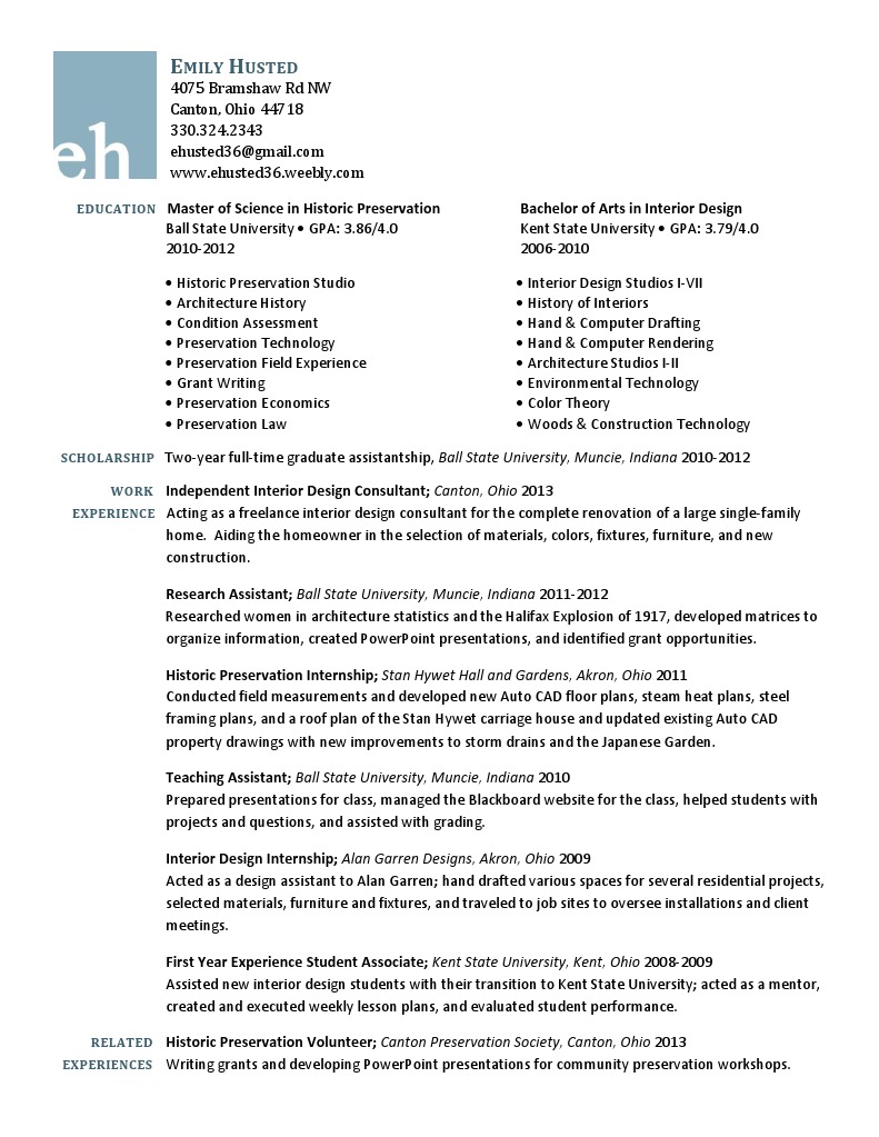 Emily Husted Resume | PDF | Interior Design | Historic Preservation