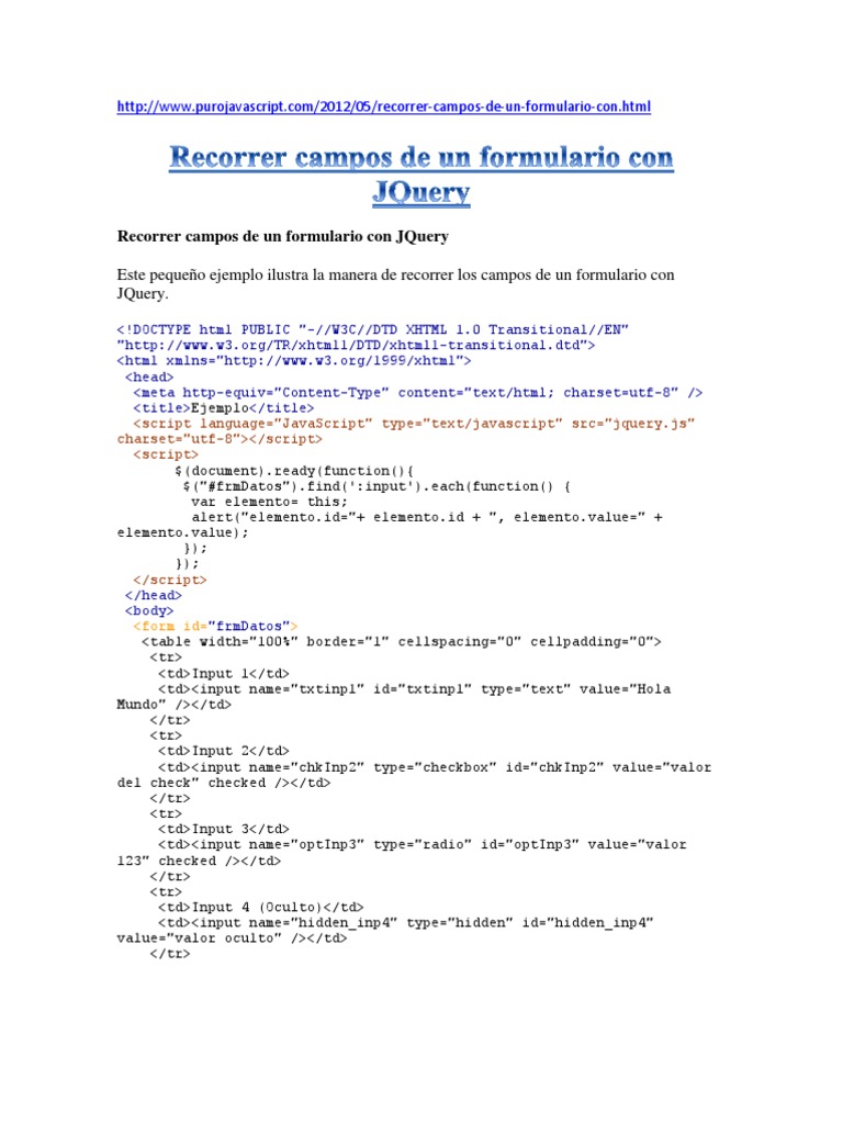 Recorrer Campos de Un Formulario Con JQuery | PDF | J Query | Command Line Interface