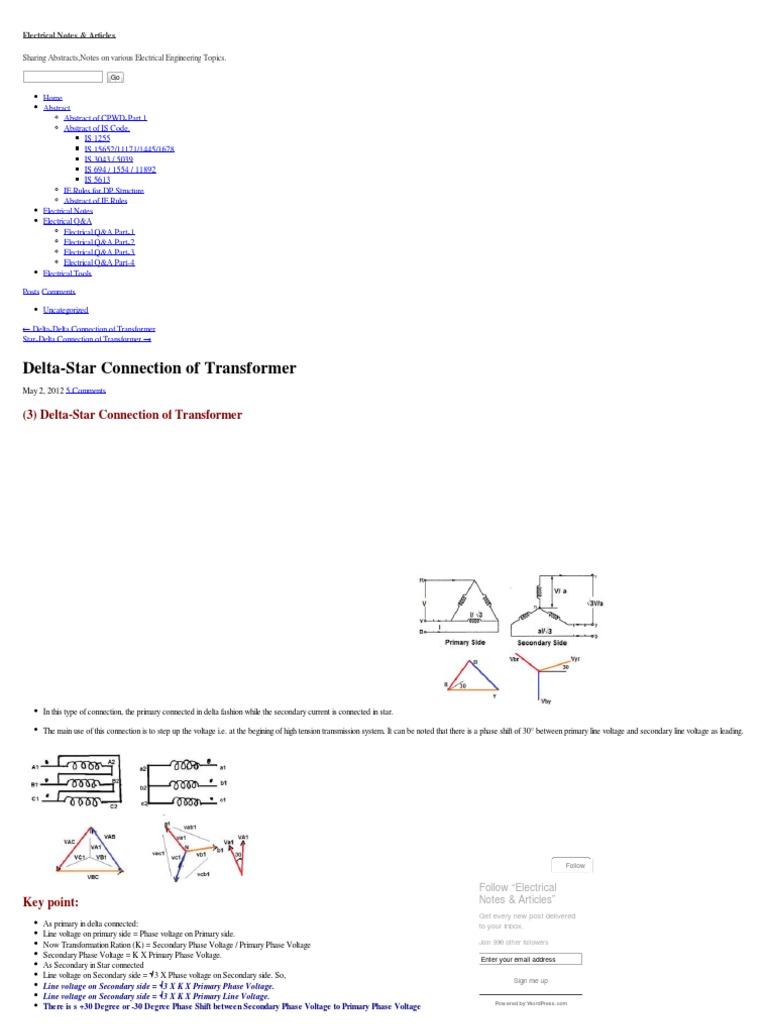 Delta-Star Connection of Transformer | PDF | Transformer | Electromagnetism