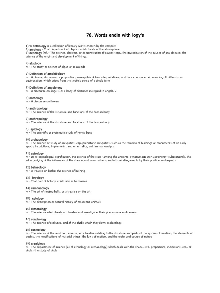 Words Ending With Logy | PDF | Zoology | Science