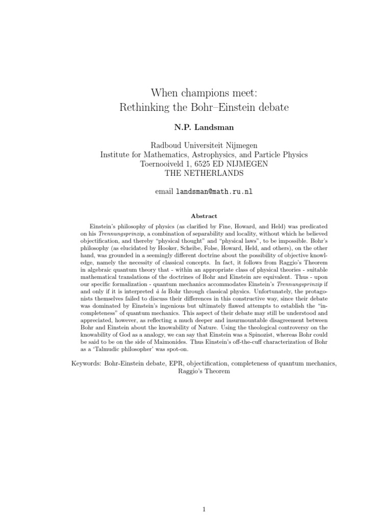 Quantum Debate: Bohr vs. Einstein | PDF | Quantum Mechanics | Niels Bohr