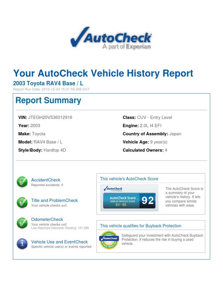 Toyota Rav4 Auto Check | PDF | Automobiles | Transport
