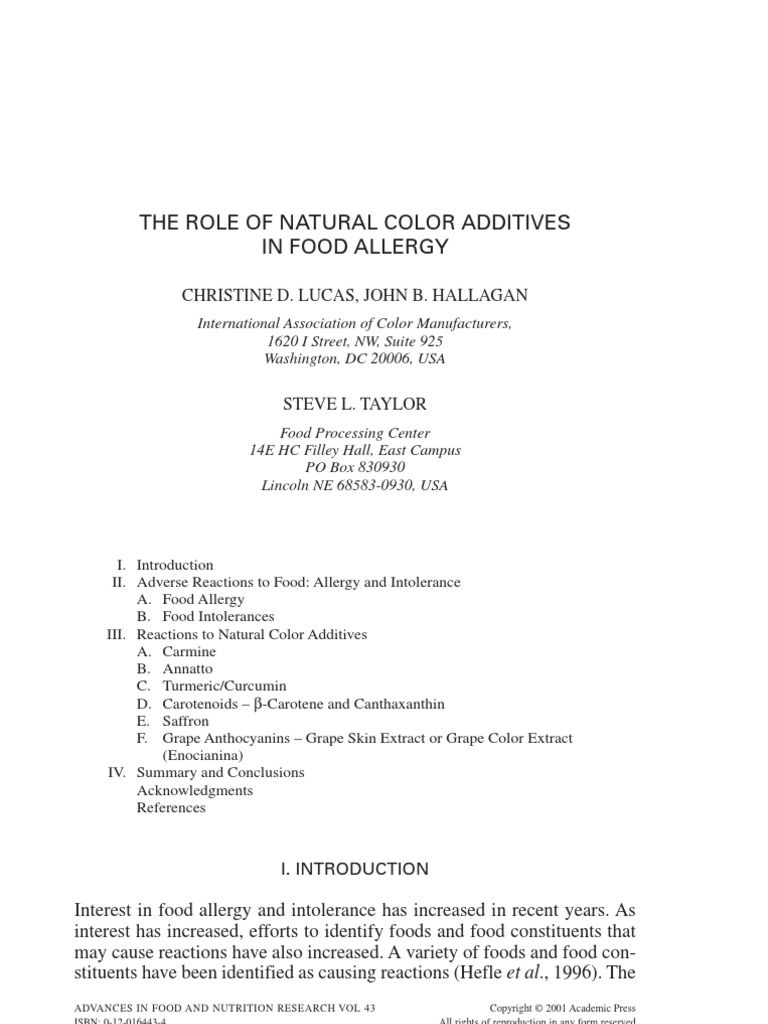 The Role of Natural Color Additives in Food Allergy | PDF | Allergen ...