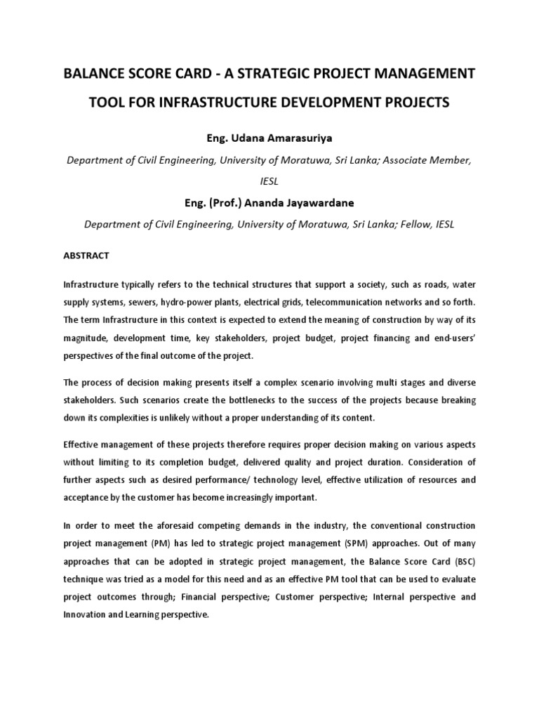 Balance Score Card - A Strategic Project Management Tool For ...