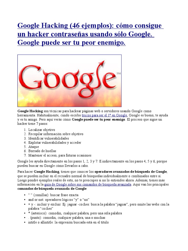 Técnicas de Google Hacking | PDF | Contraseña | Google