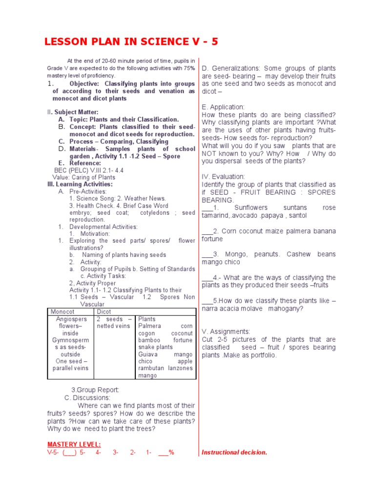 Lesson Plan in Science (2ND Grading) Level 5 | PDF | Seed | Plants