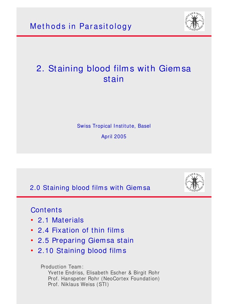 Staining Blood Films With Giemsa Stain: Methods in Parasitology | PDF ...