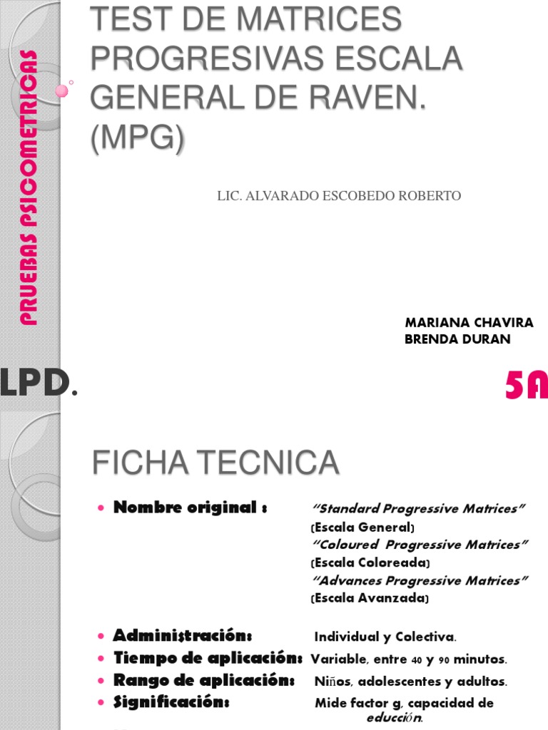 Test de Matrices Progresivas Escala General de Raven | Matriz ...