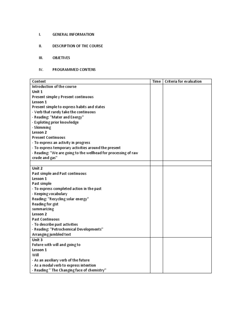 English Tenses Course Outline | PDF | Language Arts & Discipline