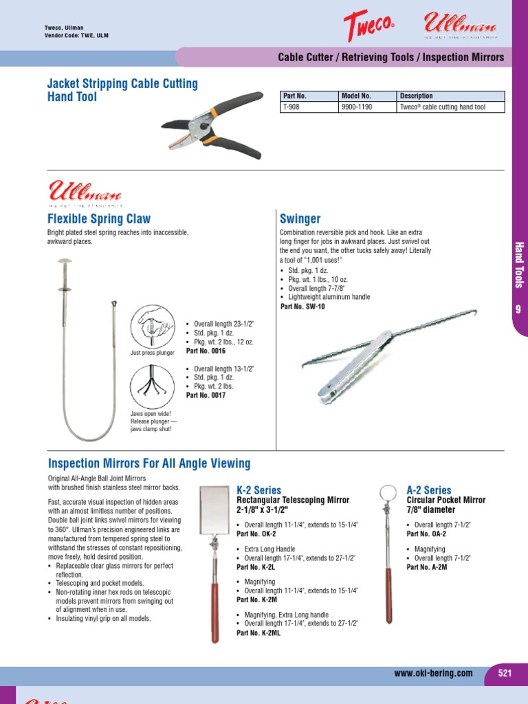 Jacket Stripping Cable Cutting Hand Tool: Cable Cutter / Retrieving Tools / Inspection Mirrors ...