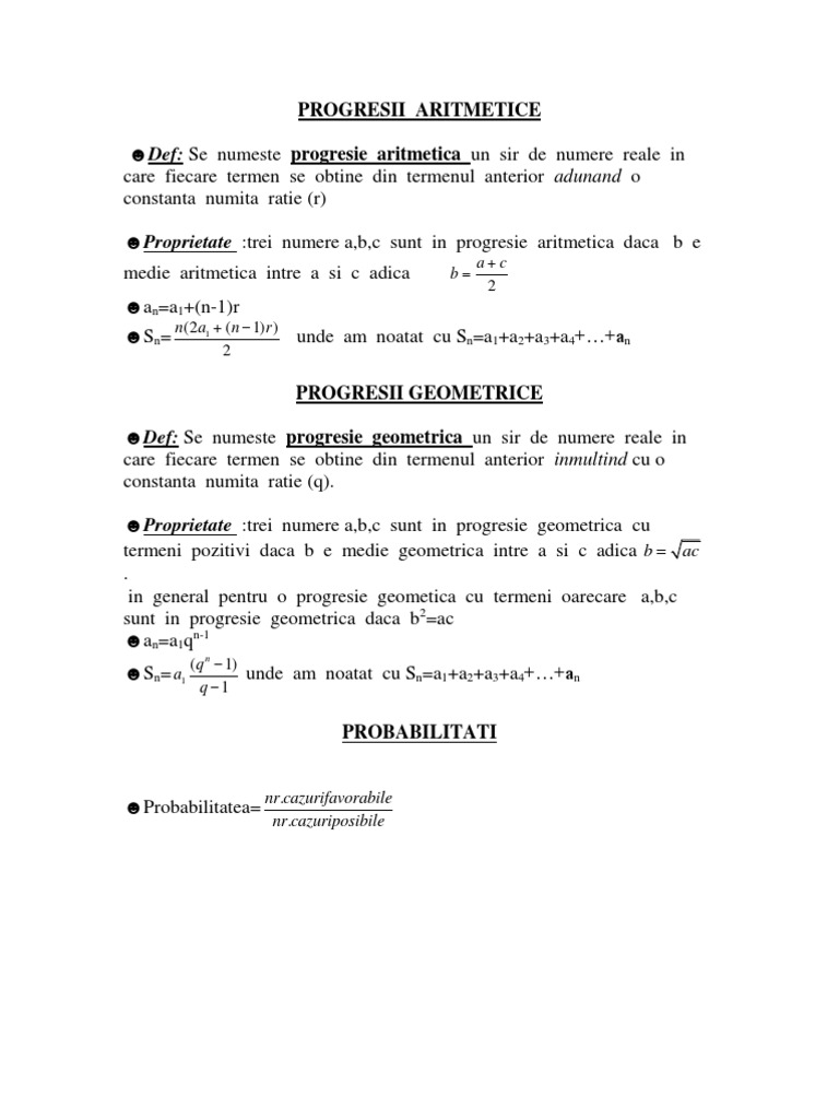 Formule Pentru BAC Matematica Subiectul 1 M1 | PDF