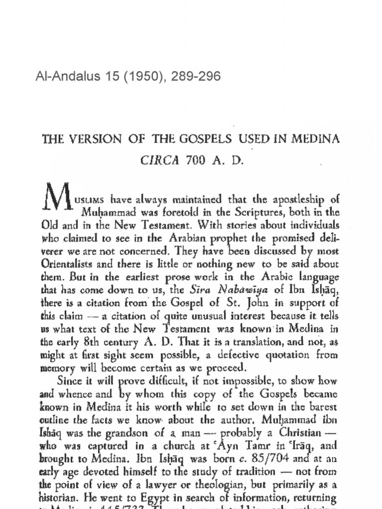 Alfred Guillaume The Version of The Gospels Used in Medina 1950 | PDF ...