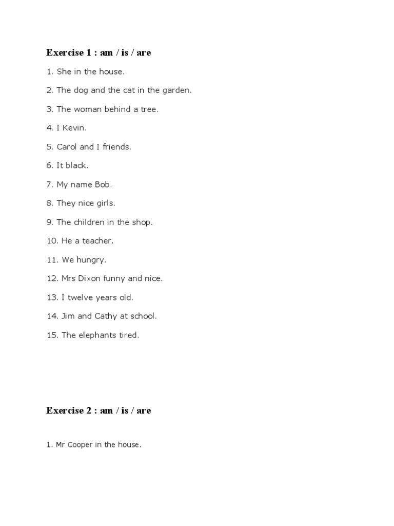 Practice Exercises for "Am/Is/Are" Usage | PDF | Cooking, Food & Wine