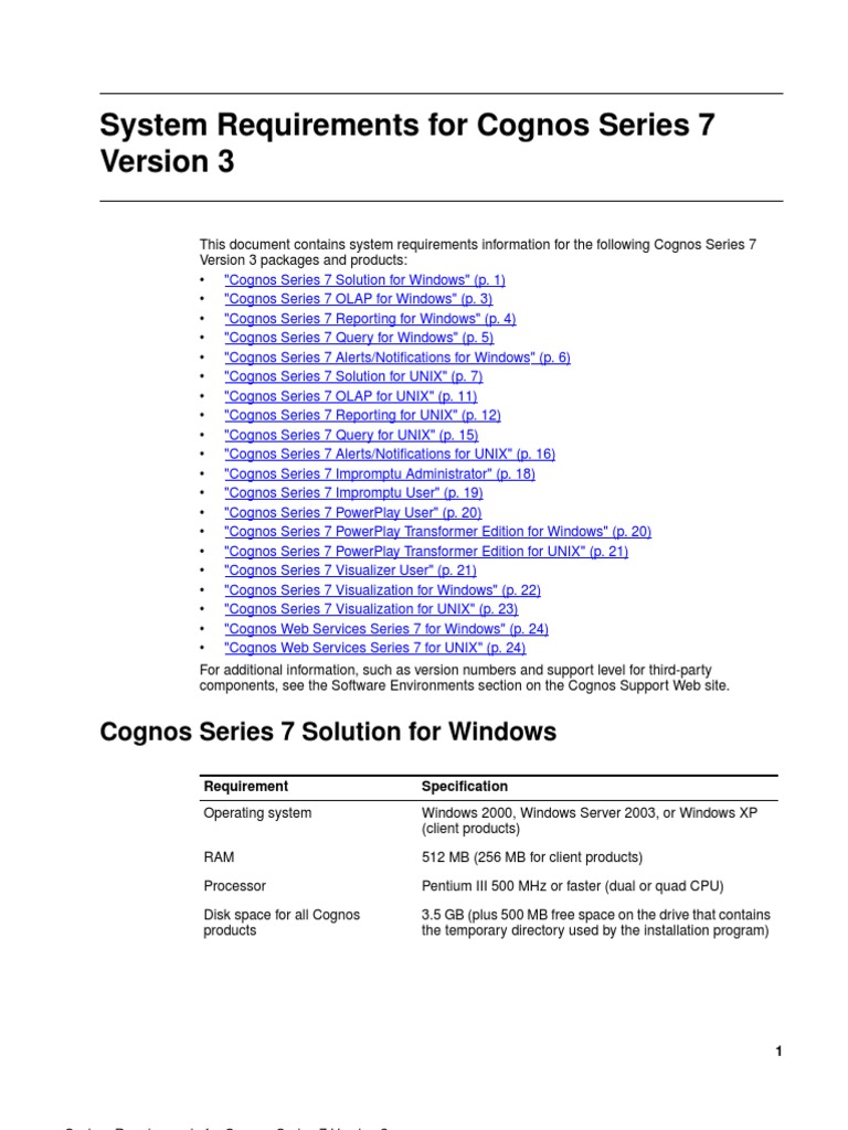 Cognos Series 7 System Requirements Guide | PDF | Operating System ...