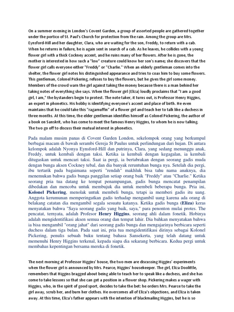 Summary of Pygmalion | PDF | Pygmalion (Play) | West End Plays