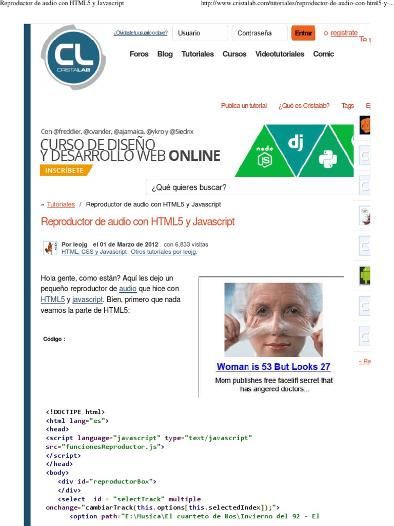 Reproductor de Audio Con HTML5 y Javascript | PDF | Script Java | HTML5
