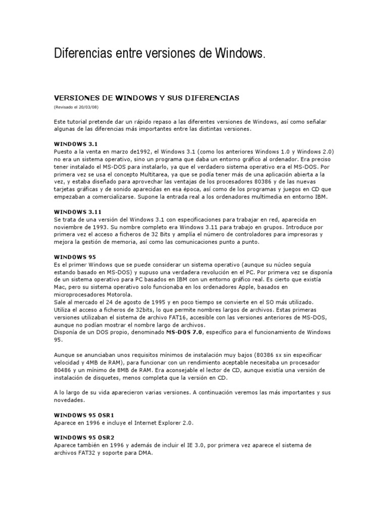 Diferencias Entre Versiones de Windows Server | PDF | Windows 2000 ...