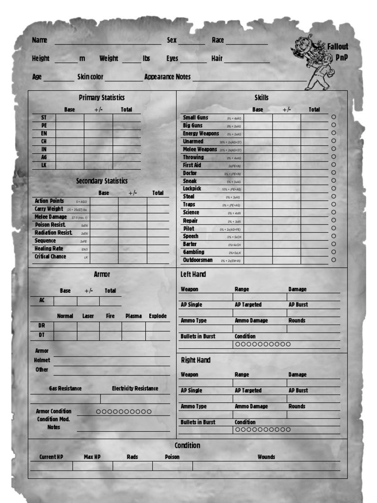Fallout PNP RPG d100 Sheet | PDF