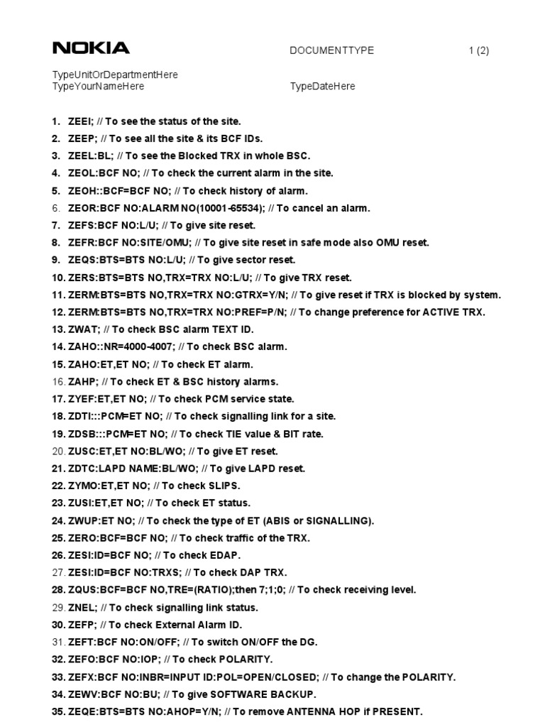 BSS Commands Nokia PDF | PDF | Computer Engineering | Computer Architecture