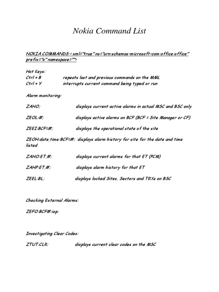 Nokia Command List | PDF | Telecommunications | Software