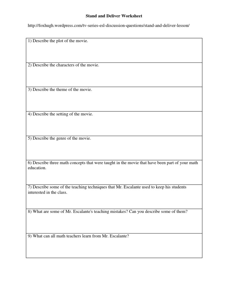 Stand and Deliver Worksheet | PDF | Learning | Teaching And Learning