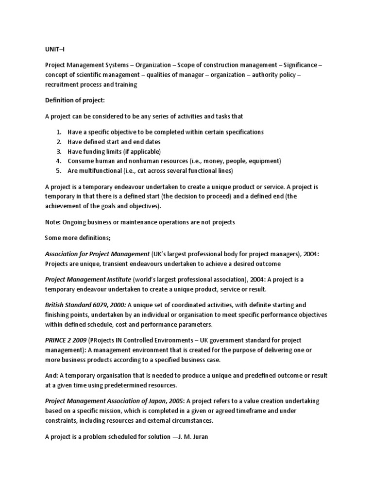 Project Planning and Management Unit 1 | PDF | Project Management ...