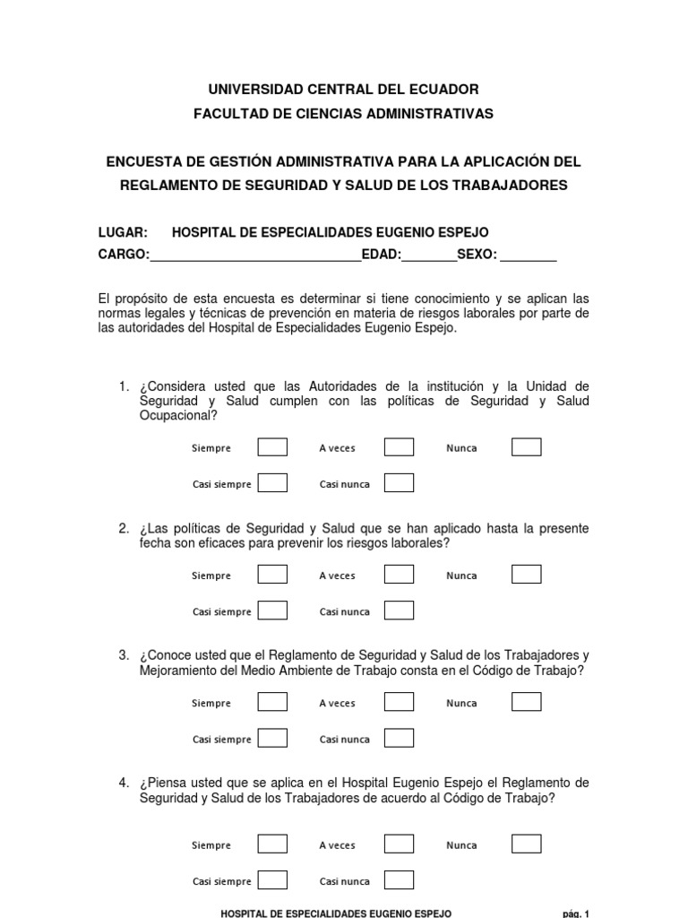 FORMATO DE ENCUESTA - Seguridad y Salud | PDF | Hospital | La seguridad