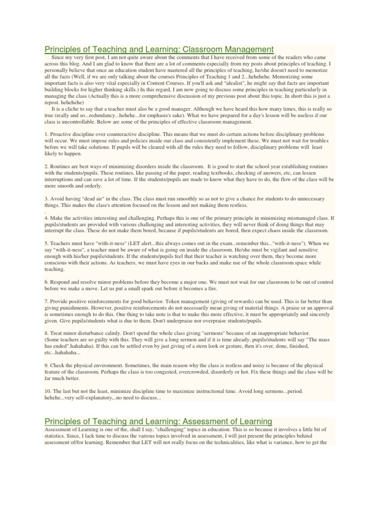 Classroom Management Principles | PDF | Educational Assessment ...