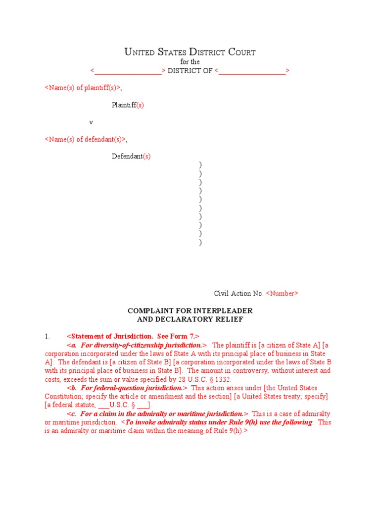 Complaint For Interpleader and Declaratory Relief | PDF | Admiralty Law ...