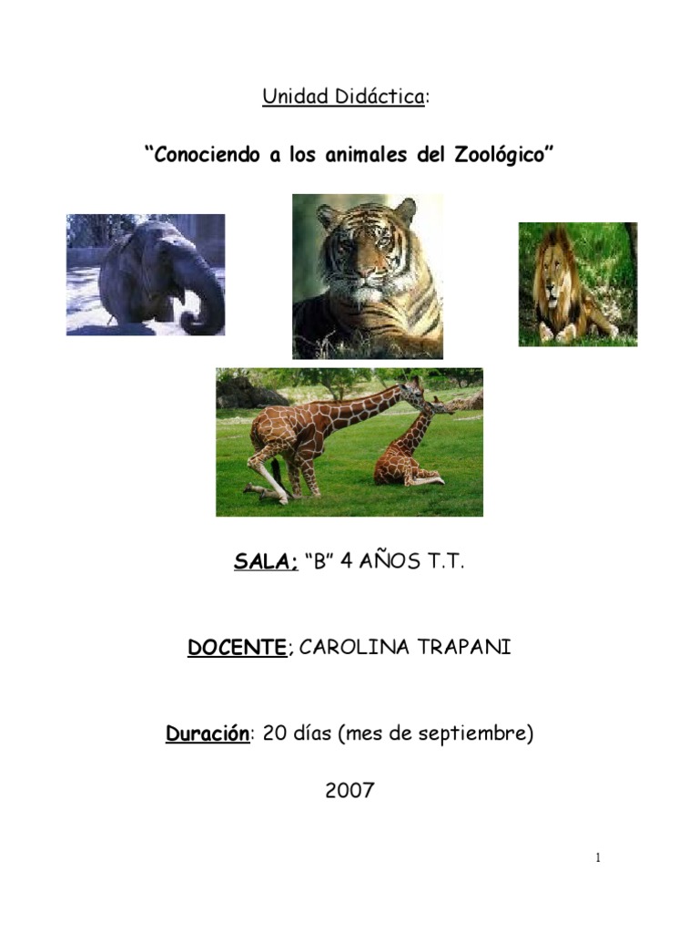 Unidad Didáctica: Animales del Zoológico | PDF | Ciencias sociales ...