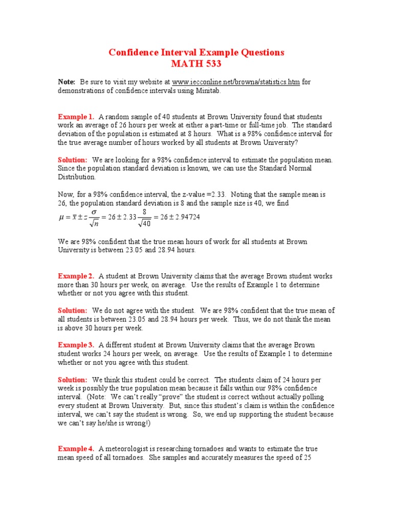 Confidence Intervals | PDF | Sample Size Determination | Standard Deviation