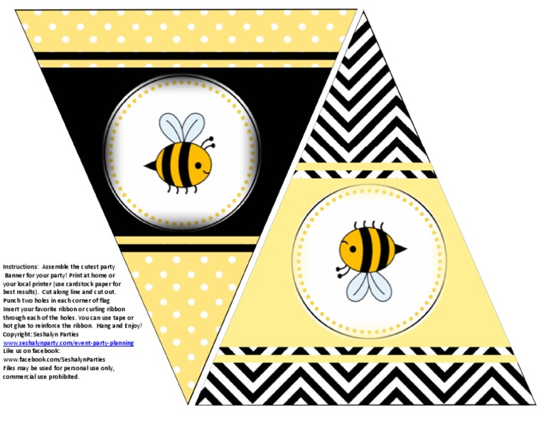 Free Printable Bee Party Theme Flag Banner | PDF | Office Equipment ...