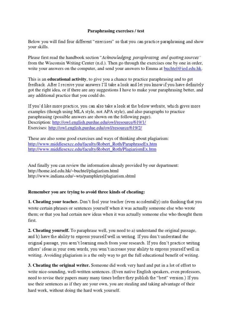 Paraphrasing Exercises | PDF | Action (Philosophy) | Psychological Concepts