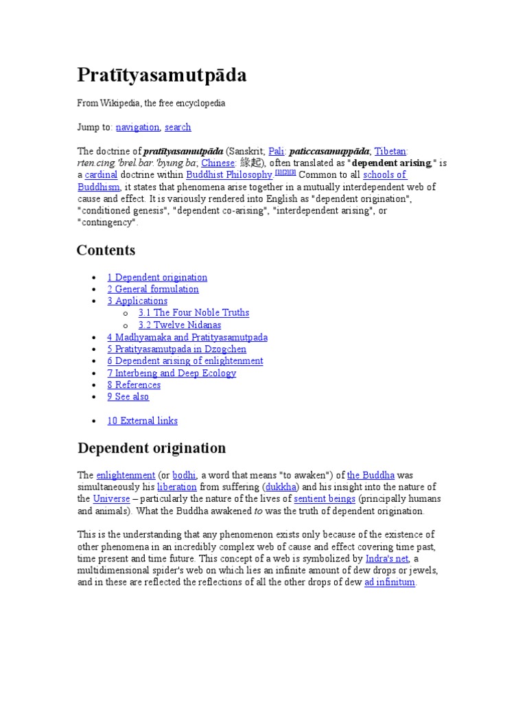 Dependent Origination Pratītyasamutpāda | PDF | Four Noble Truths ...