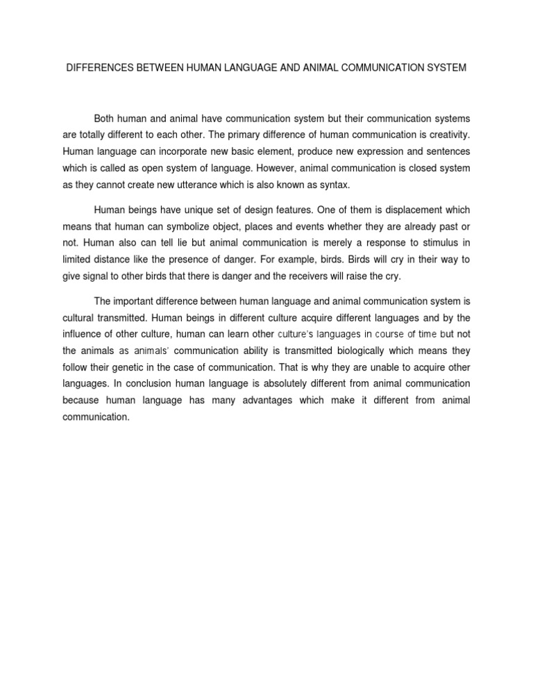 Human vs Animal Communication Differences | PDF
