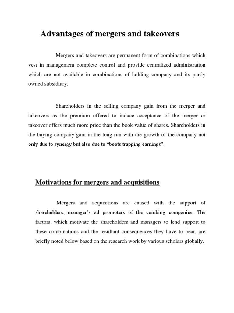 Advantages of Mergers and Acqusitions | PDF | Mergers And Acquisitions ...