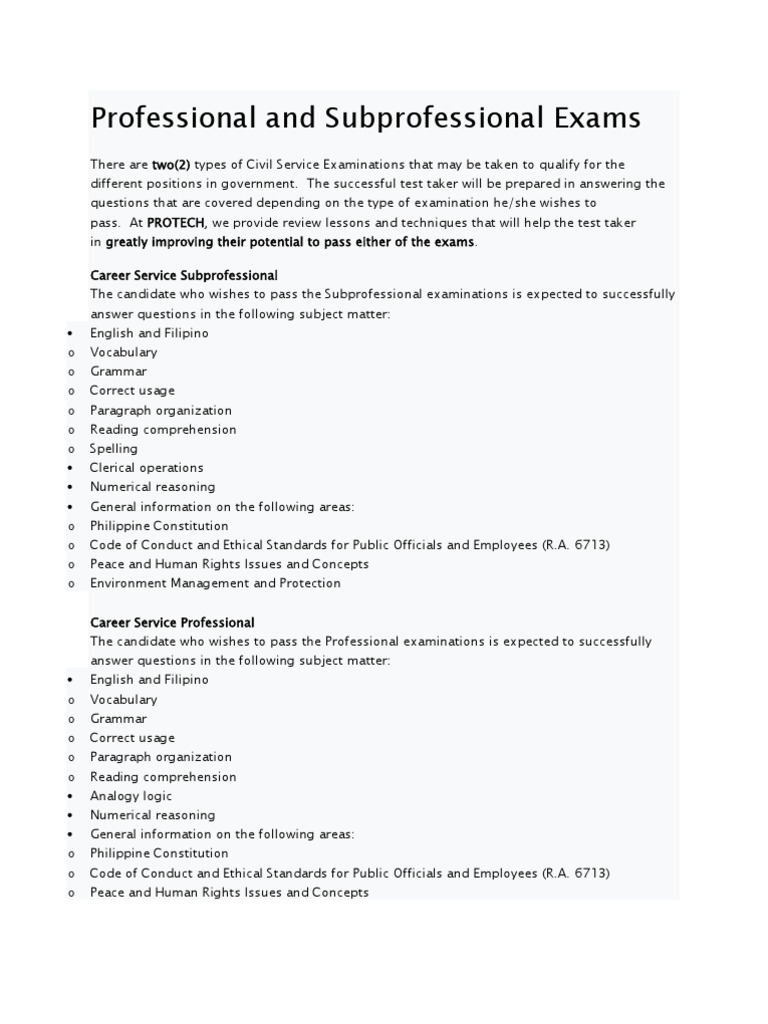 CS Prof. and Subprof. Exam | PDF | Test (Assessment) | Government ...