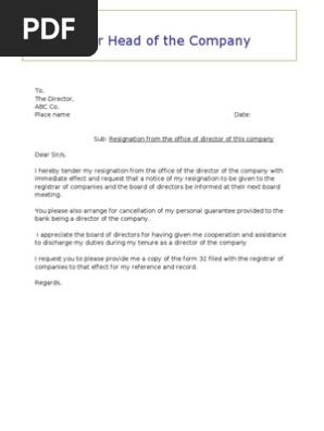 Board Of Directors Resignation Letter Template Director Resignation